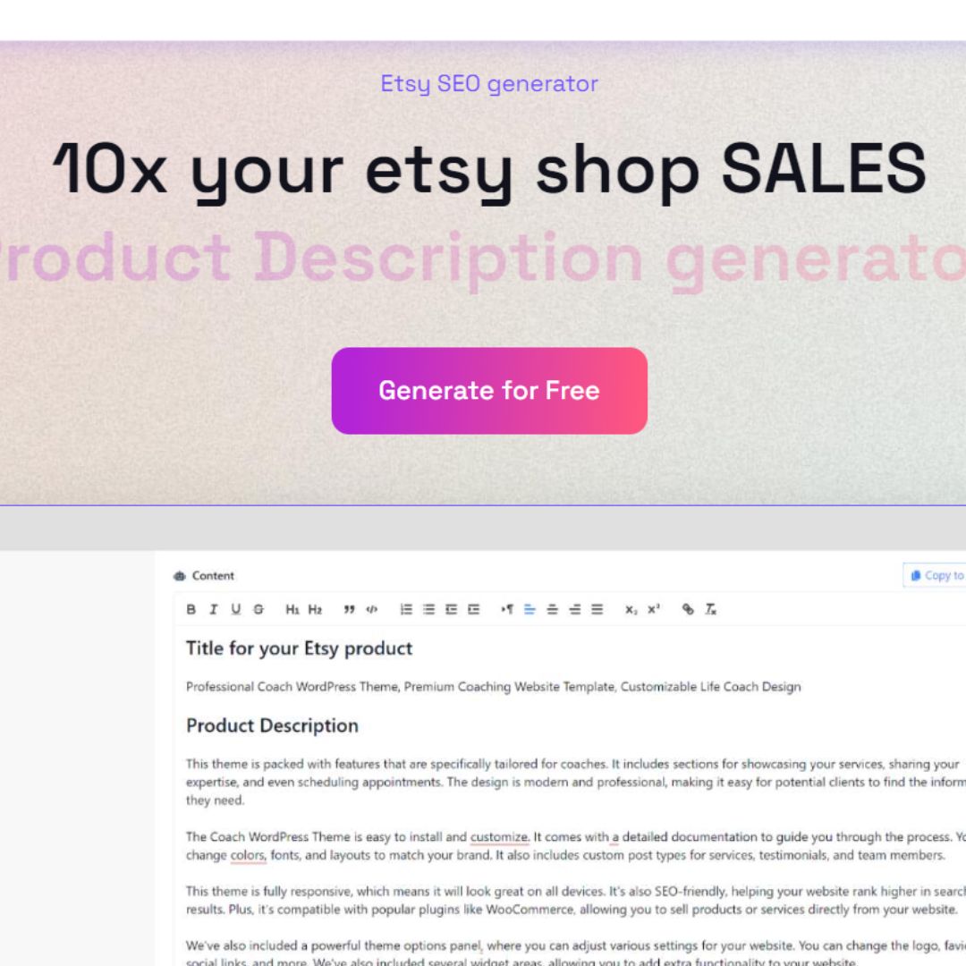 Etsygenerator.com - A tool to automate the creation of SEO-optimized titles, descriptions, and ...